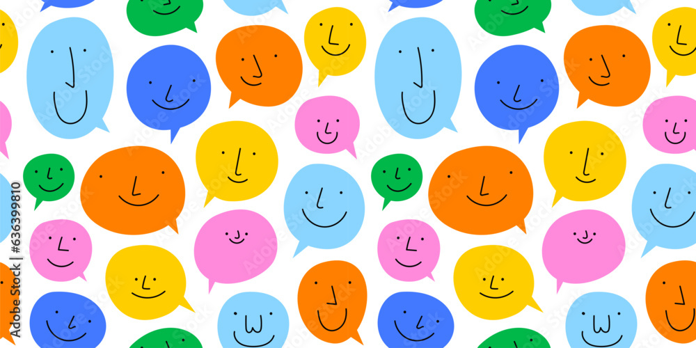 Diverse colorful chat bubble seamless pattern illustration. Multi color ...