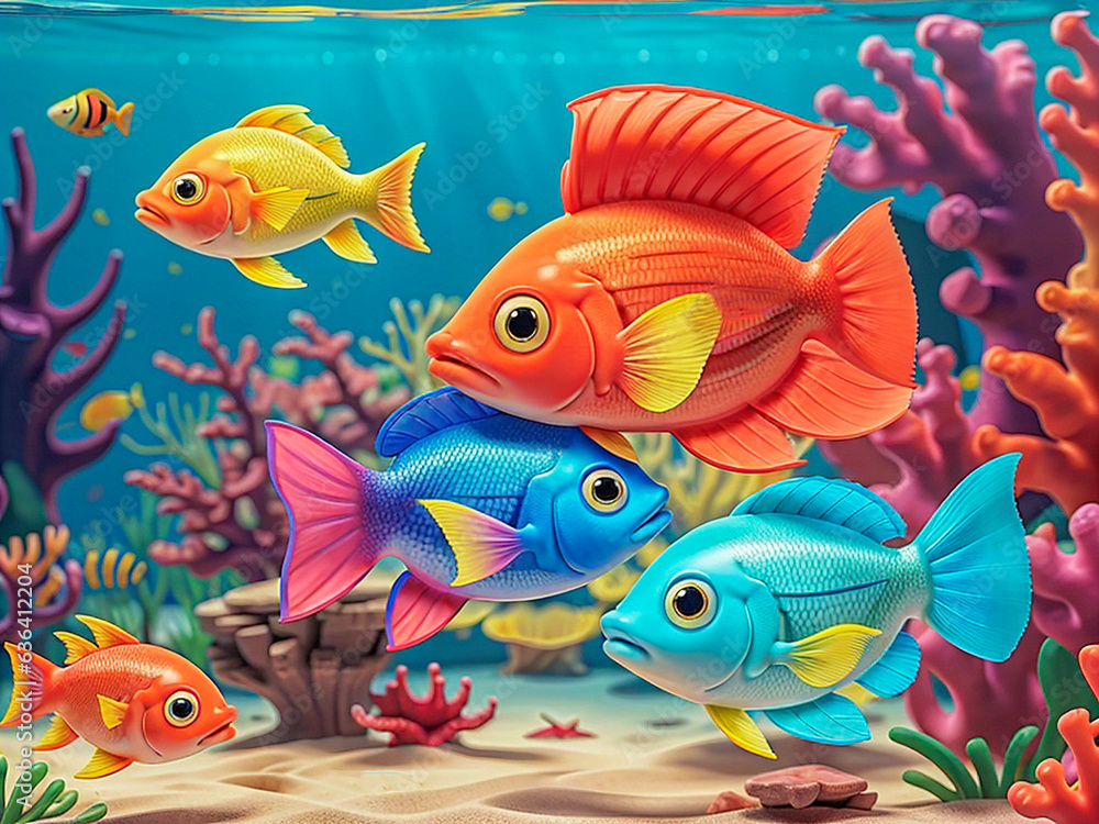 Dibujo animado de peces coloridos en el mar Stock Illustration | Adobe ...