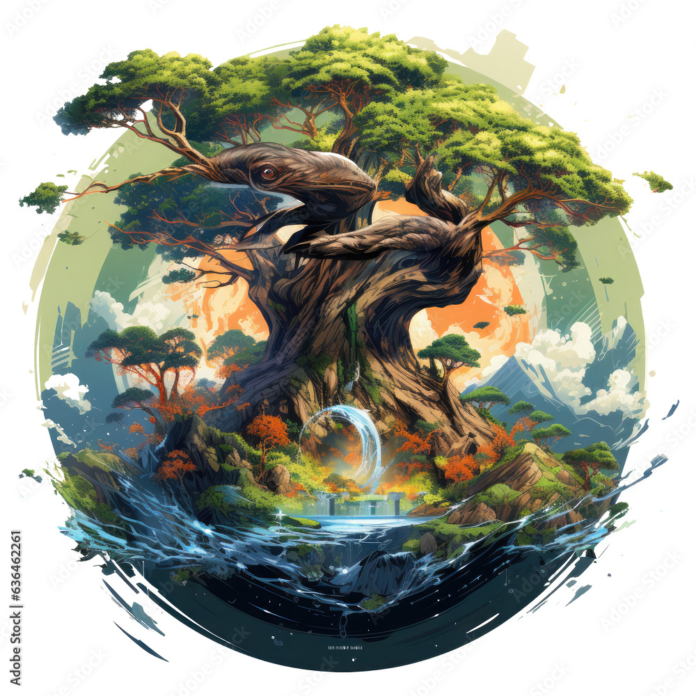 Bolivian anaconda tree t-shirt design envisioned as a captivating ...
