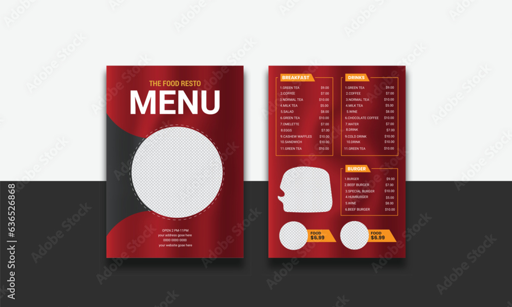 Editable Food menu card template design, Restaurant Healthy luxury food ...