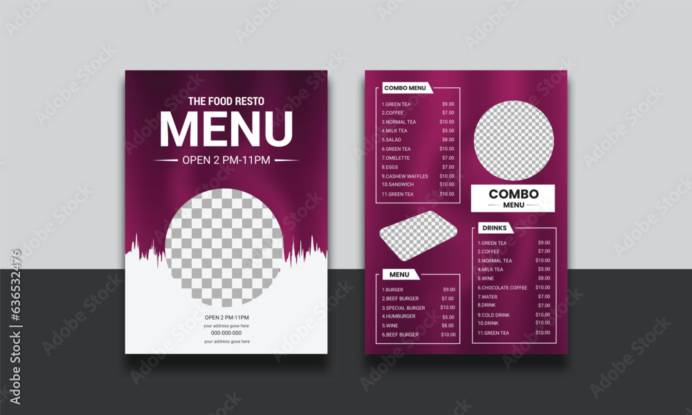 Editable Food menu card template design, Restaurant Healthy luxury food ...