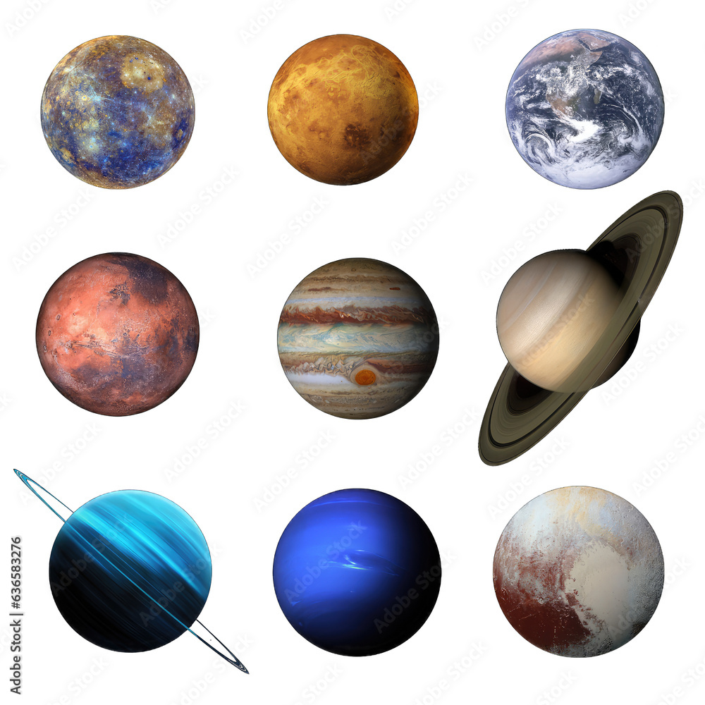 Planets of Solar system isolated on transparent. Vector Mercury, Venus ...