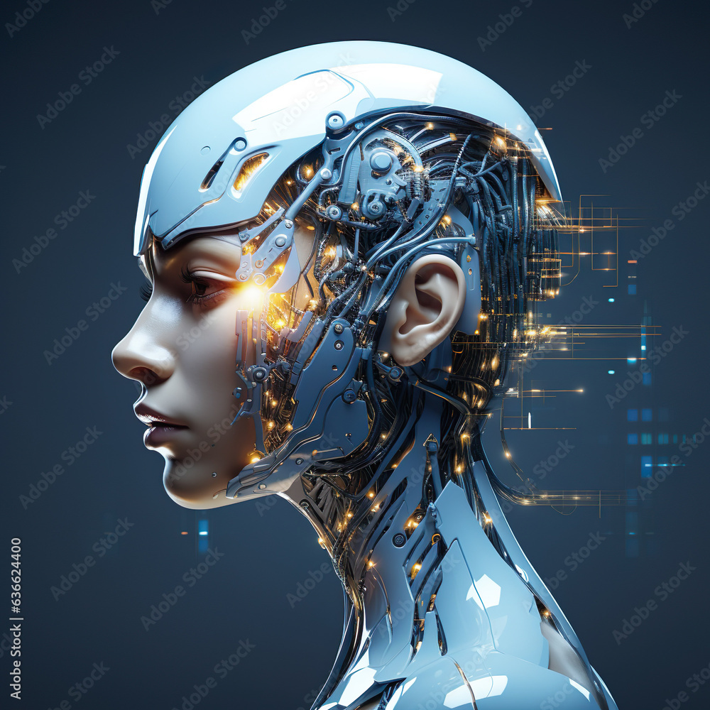 A cybernetic futuristic high tech portrait of a cyborg representing the ...
