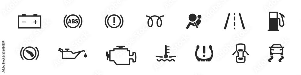 Car dashboard panel signs. Warning driving sign set. Vehicle control ...