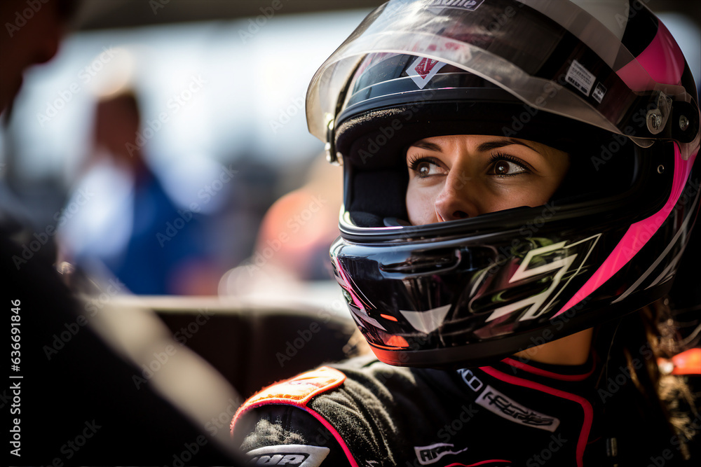 Generative AI digital portrait of a professional sports car racer in a ...