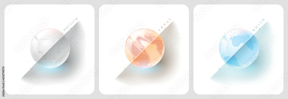 Vector de Stock Glass modern mercury, venus and earth planets for web ...