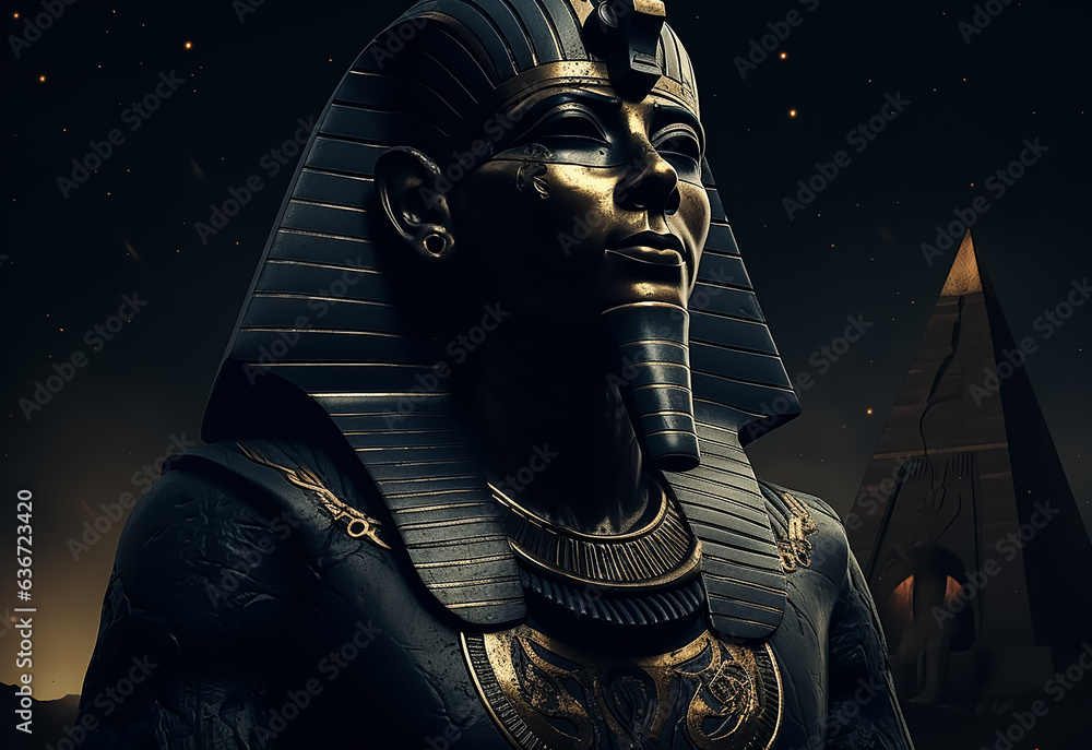 Egyptian pharaoh Sphinx statue in black marble at night in front of ...