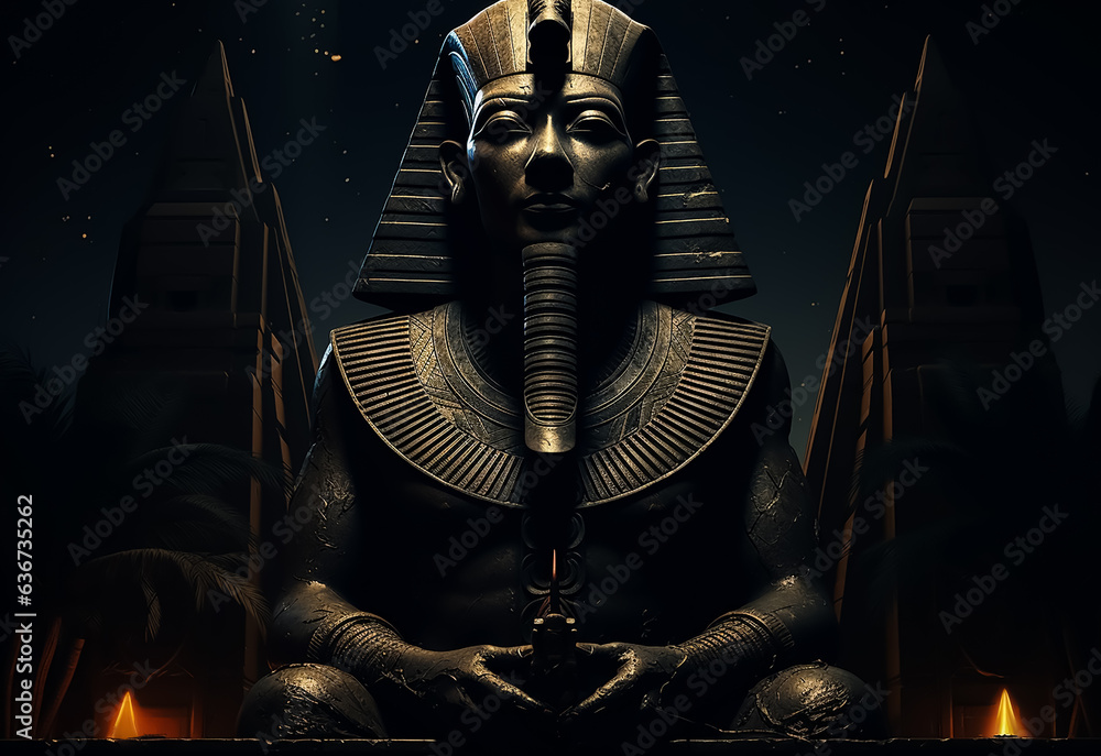 Foto de Stock Egyptian pharaoh Sphinx statue in black marble at night ...