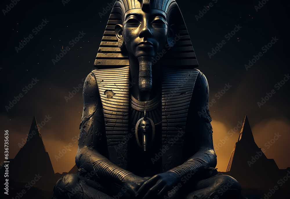 Egyptian pharaoh Sphinx statue in black marble at night in front of ...