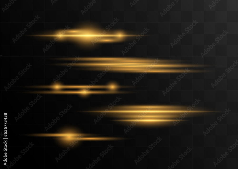 yellow horizontal lens flares pack. Laser beams, horizontal light rays ...
