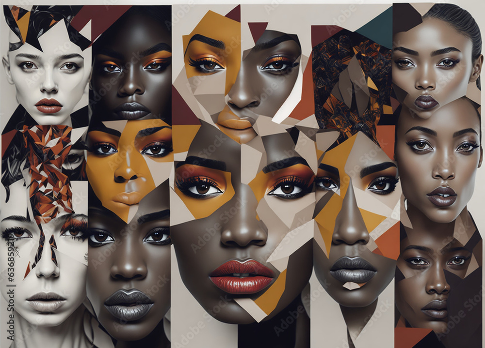 Contemporary art collage. Modern design. Female face made from ...