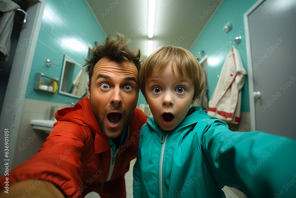 Parenting child concept. Cute kid boy wearing pajamas with a surprised ...