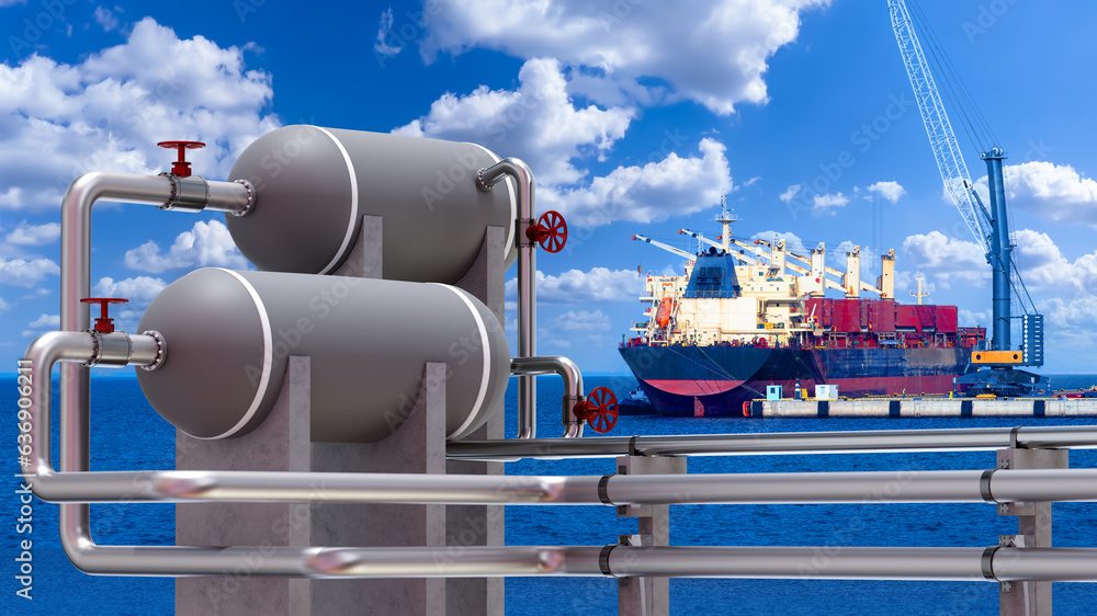Foto LNG terminal. Place for loading gas onto ships. Marine oil port ...