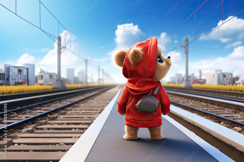 3d cartoon style illustration with a sad tiny little bear waiting for ...