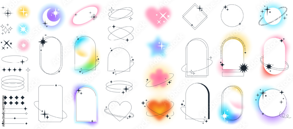 Modern aesthetic line elements, linear frames with blur gradients ...