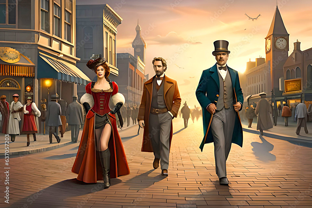 Design a steampunk-inspired Halloween parade featuring elaborately ...