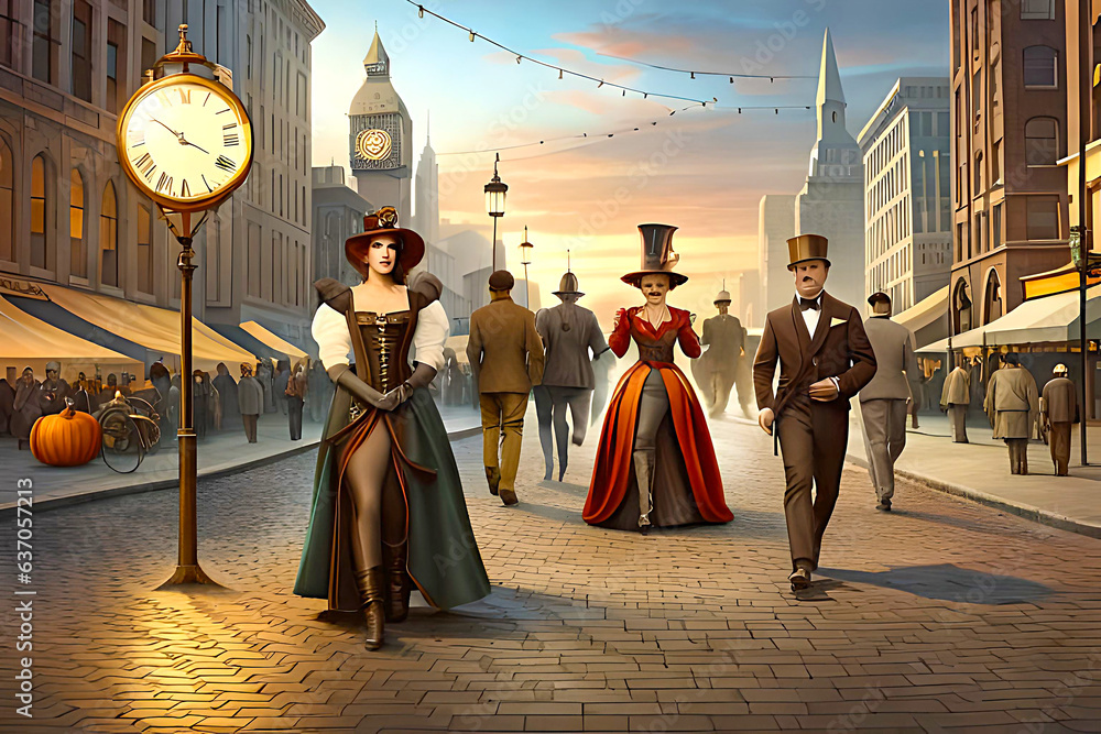 Design a steampunk-inspired Halloween parade featuring elaborately ...