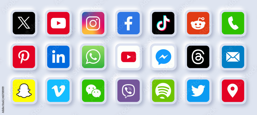 Vector de Stock Collection social media logo: Facebook, twitter, instagram, youtube, linkedin ...