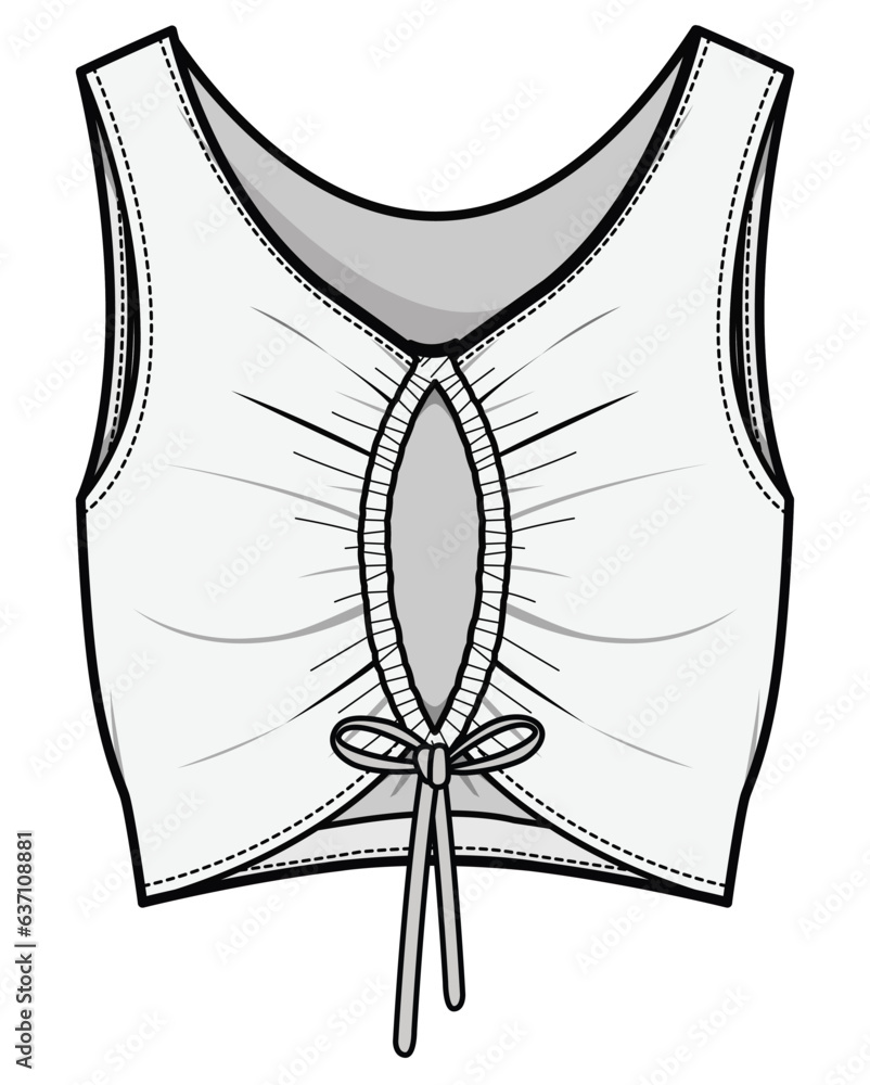 Front Keyhole Drawstring Sleeveless Crop Top Front and Back View ...
