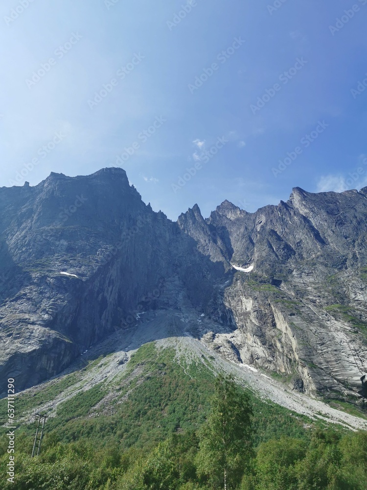 Troll Wall or Trollveggen - part of the mountain massif Trolltindene ...