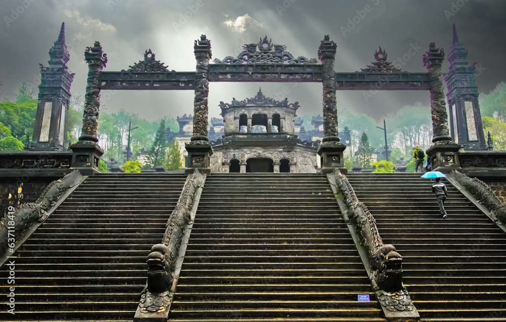 Mystic Atmosphere On Rainy Day At Old Vietnamese Mausoleum Tomb Of