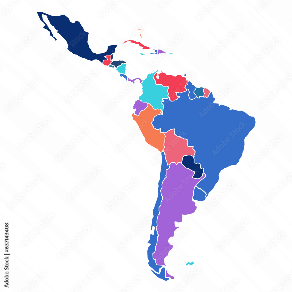 Multicolor Map of Latin America With Countries Stock Vector | Adobe Stock