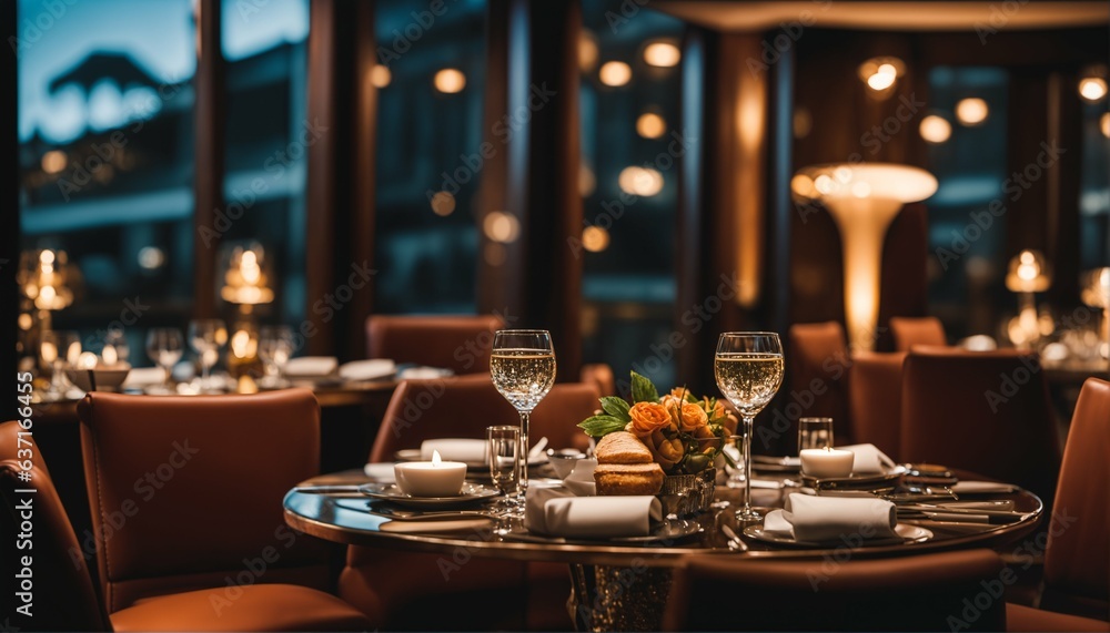 Luxury travel concept featuring fine dining in an exclusive fancy ...