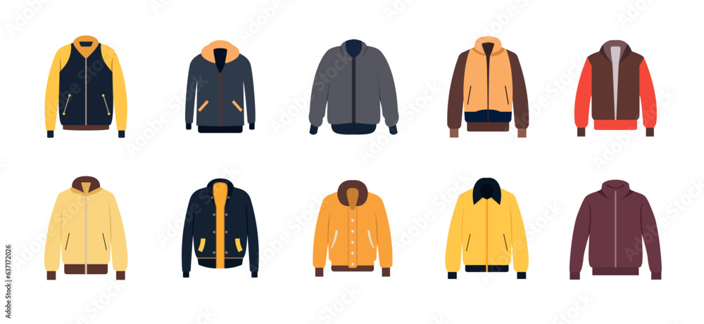 Set of casual jackets vector image, outerwear flat illustration design ...