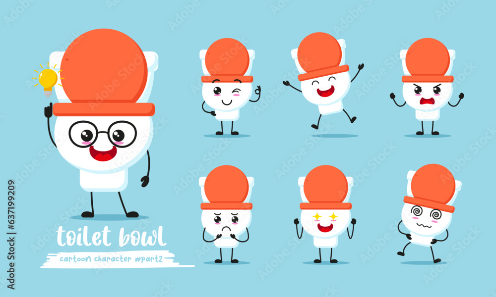 cute toilet bowl cartoon with many expressions. potty different ...