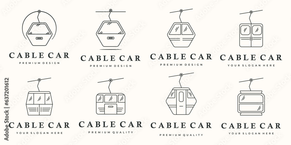 set of cable car transportation logo line art vector illustration ...