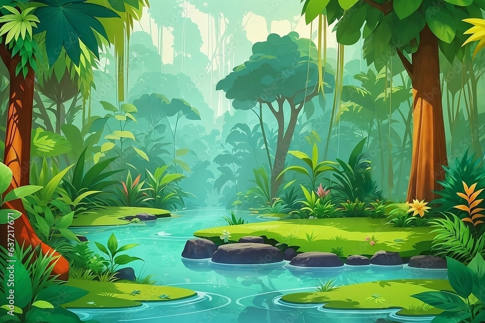 Vector wild background forest illustration with cartoon trees amp ...