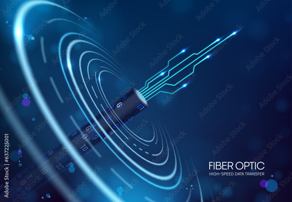 Fiber optic cable 3d vector futuristic background with flexible strand ...