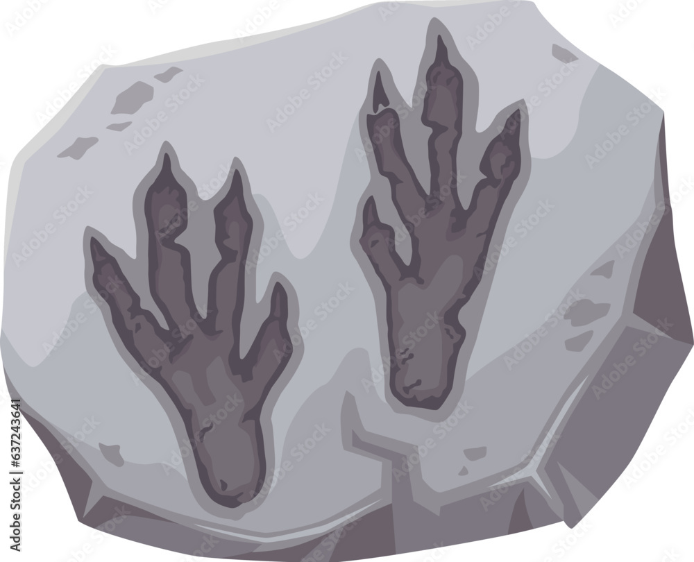 Dinosaur footprint fossil, archeology stone with dino foot silhouette ...