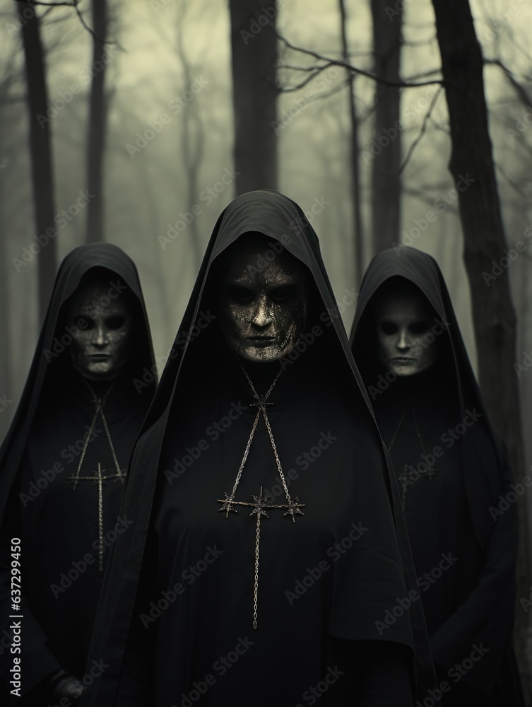 Satanist Nun Cult Meeting in the Forest - Dark, Mysterious Coven ...