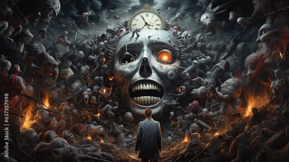 Stock-Illustration „Chaotic illustration of face on an planet with ...