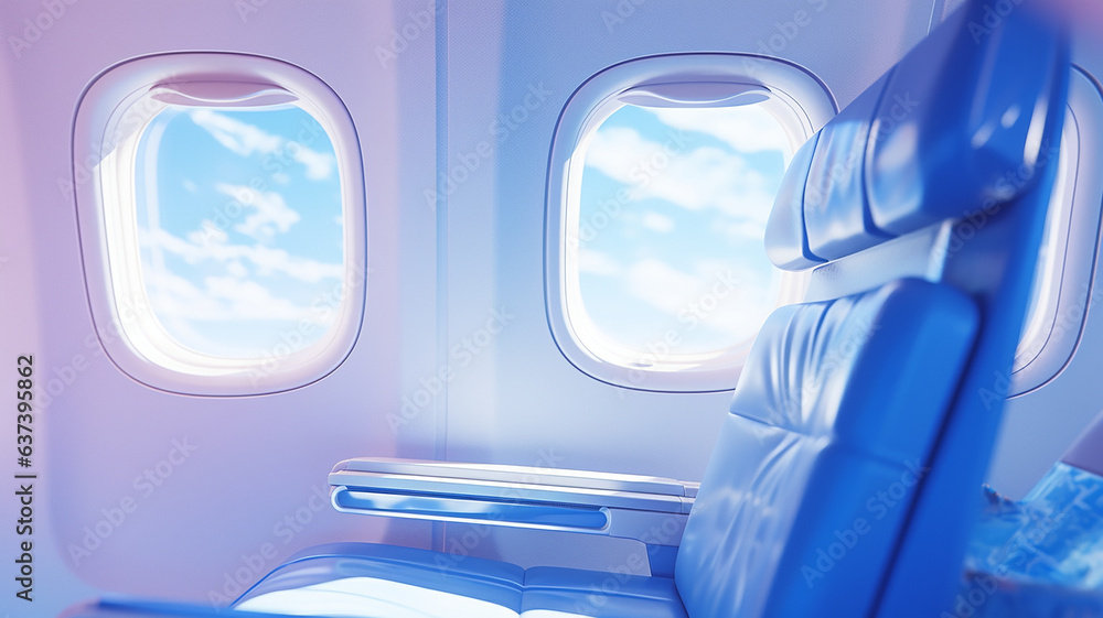 Purple comic illustration of a luxury airplane first class passenger ...