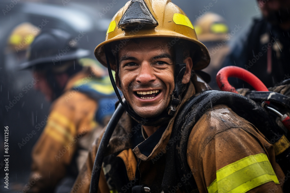 In the aftermath of a successful rescue, a firefighter's smile radiates ...