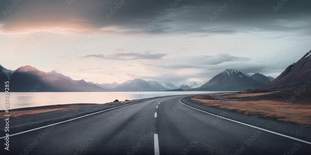 Pathway to adventure. Exploring nature highways. Beyond horizon. Road tripping through majestic ...