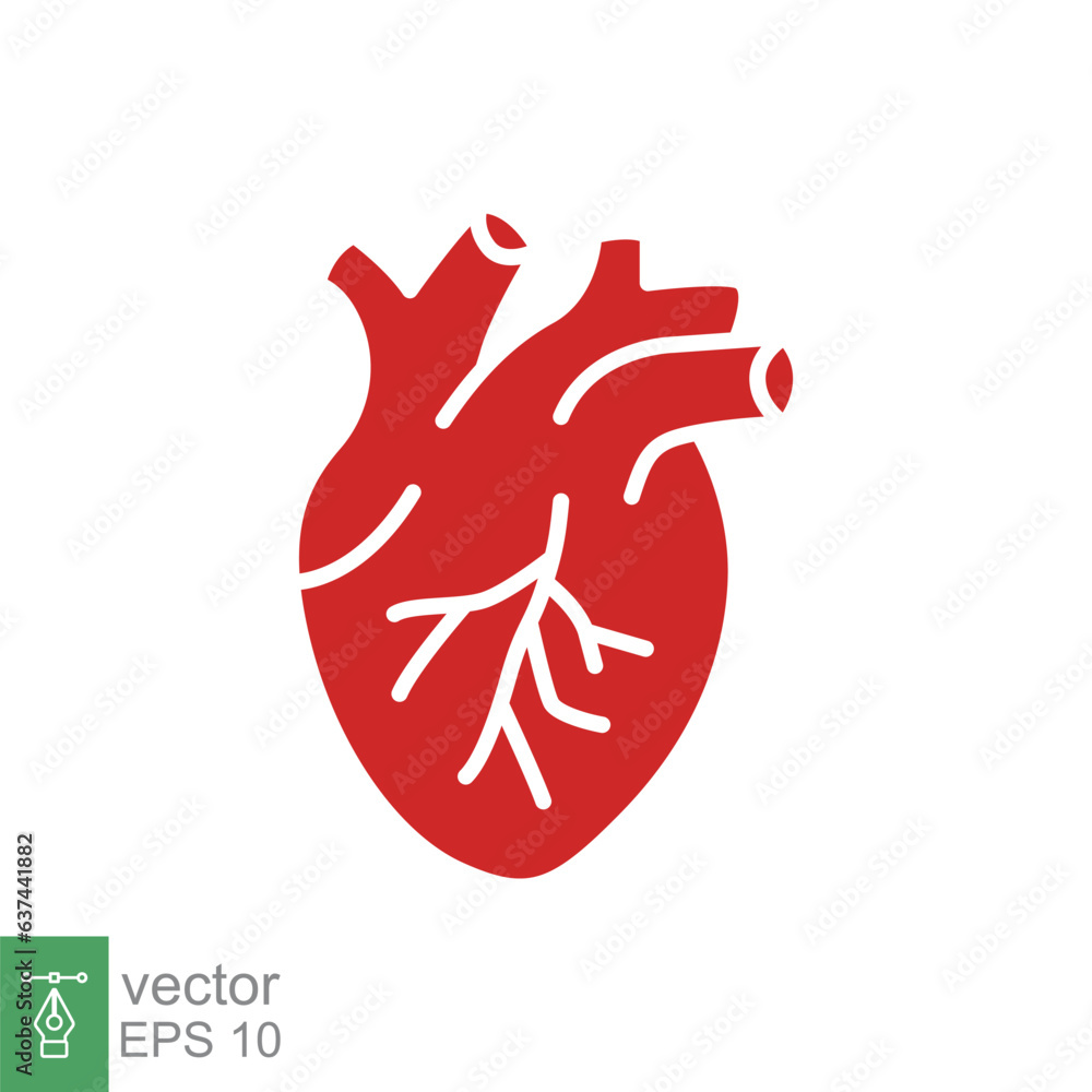Red human heart icon. Simple solid, flat style. Internal organ, real ...
