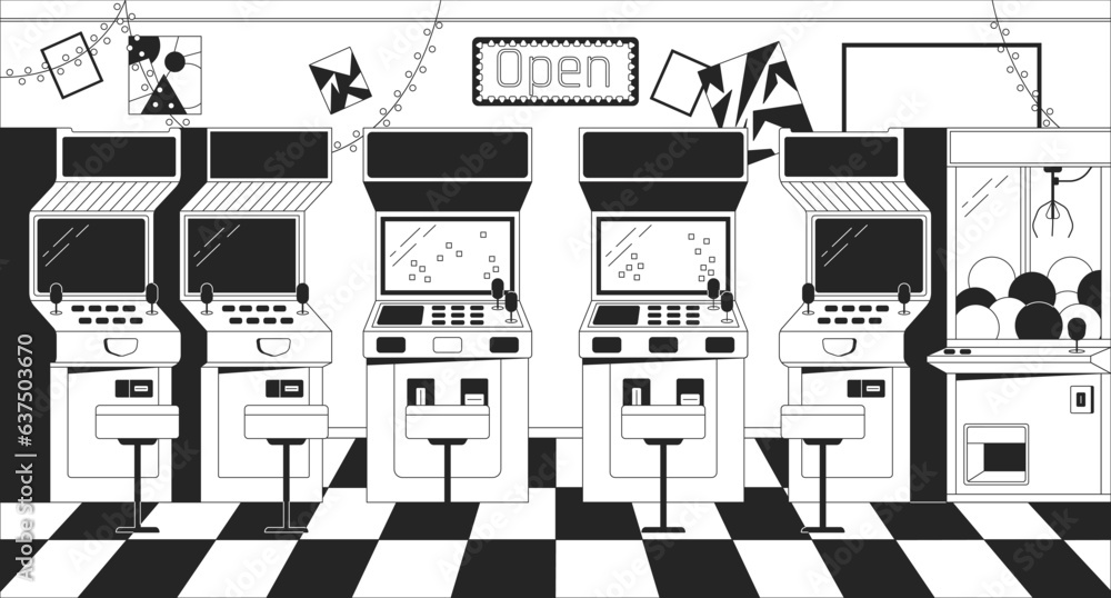 Image vectorielle Stock Arcade machines black and white chill lo fi ...