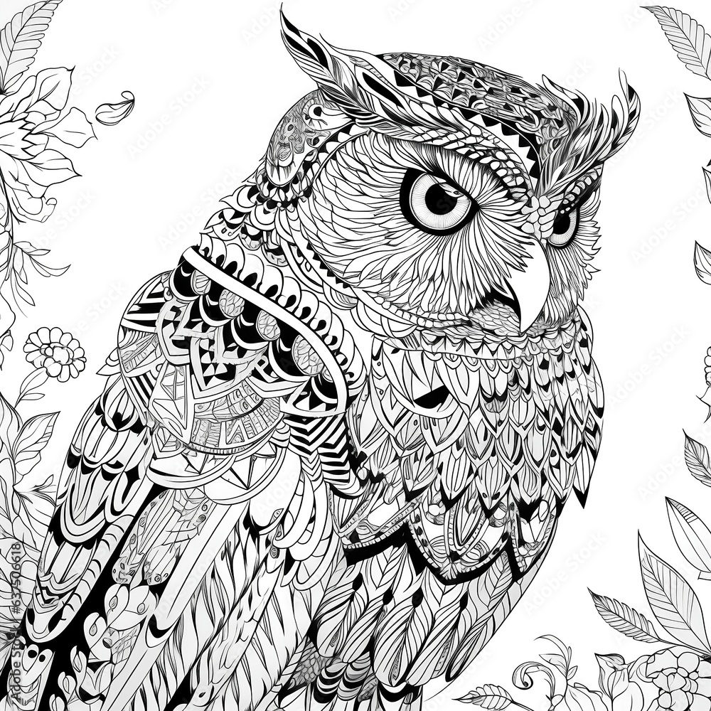 Mandala owl head coloring page for adults. Animal coloring page for ...
