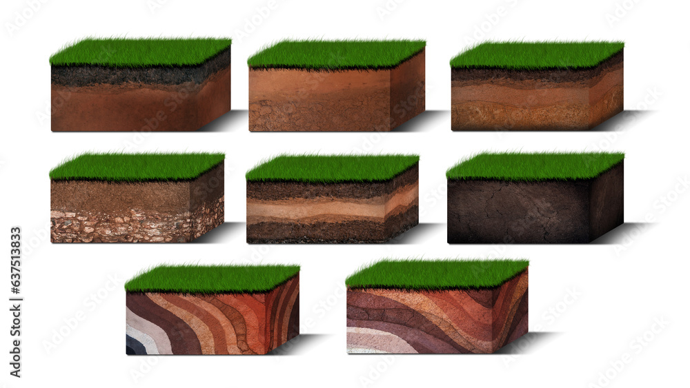 Isometric Soil Layers diagram, Cross section of green grass and ...