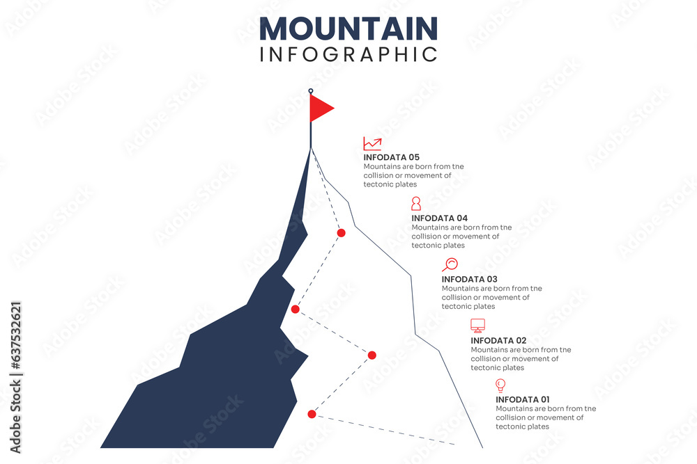 Mountain journey path. Route challenge infographic career top goal ...