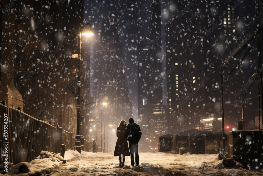 Snowflakes falling on city streets Stock Photo | Adobe Stock