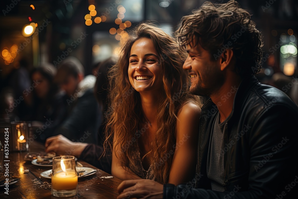 Friends gathered at a cafe, their faces illuminated by genuine smiles ...