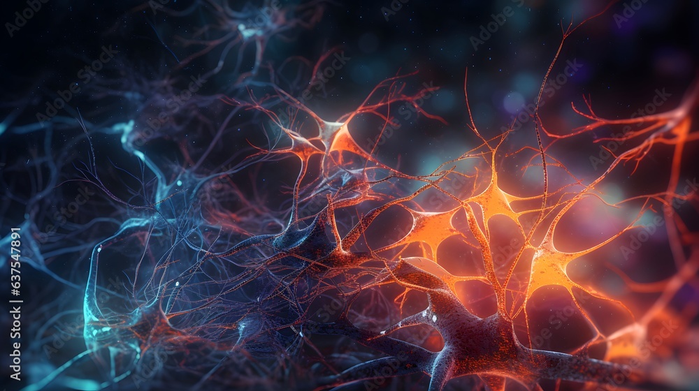 Ilustración de Stock neuro cell synapse, neural brain illustration, axon biology nervous, glow ...