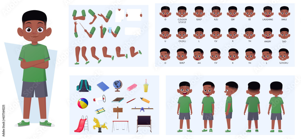 African American Boy Character Creation with Gestures, Facial ...