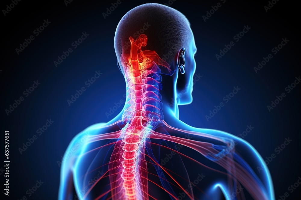 anatomical structure of the cervical spine. Neck pain concept. Stock ...