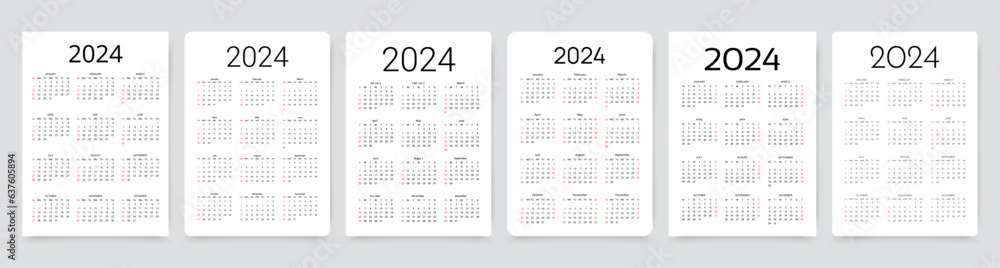 เวกเตอร์ Stock Calendar 2024 year. Pocket calender templates. Yearly ...