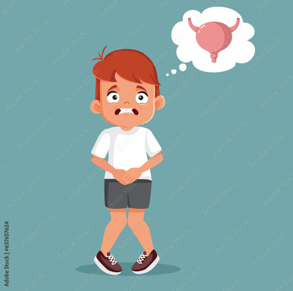 Vector de Stock Little Boy Holding his Tummy Urging to Pee Vector ...